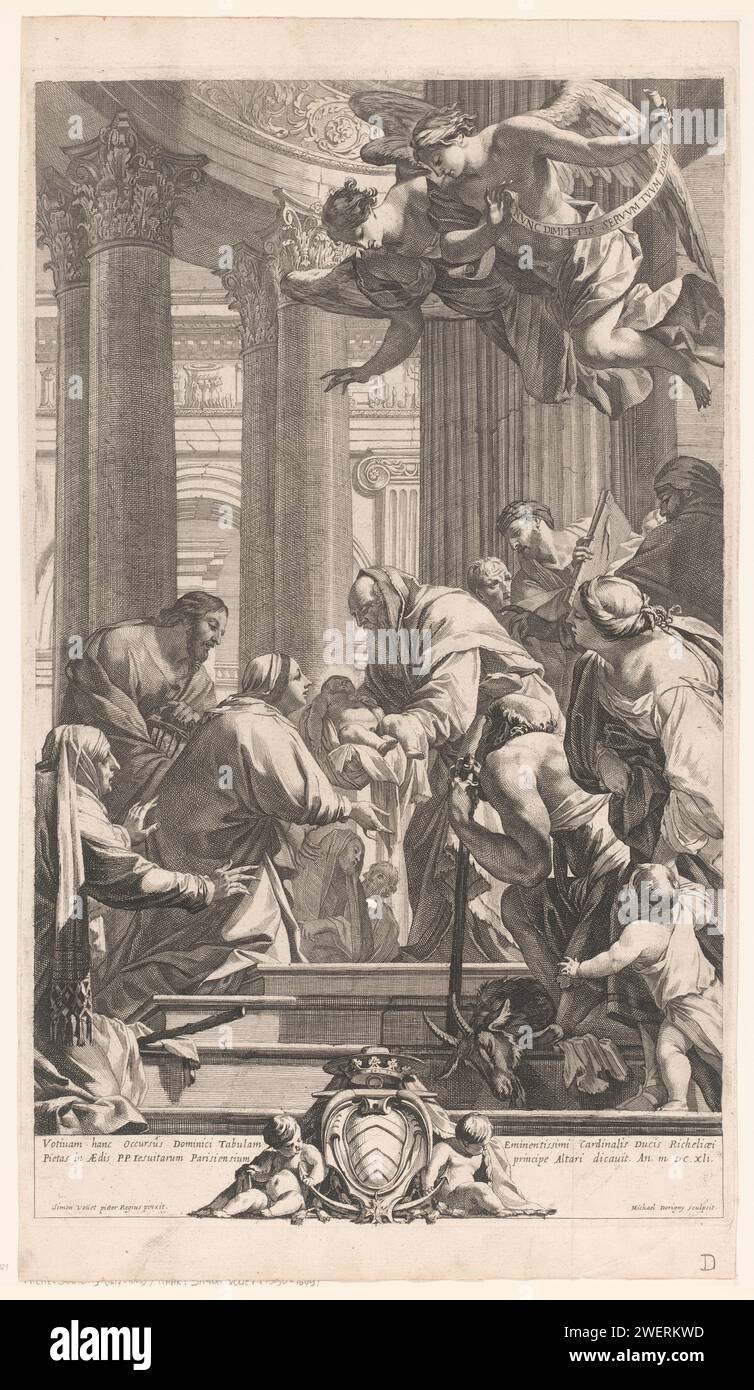 Presentation in the Temple, Michel Dorigny, After Simon Vouet, 1641 print paper engraving ...