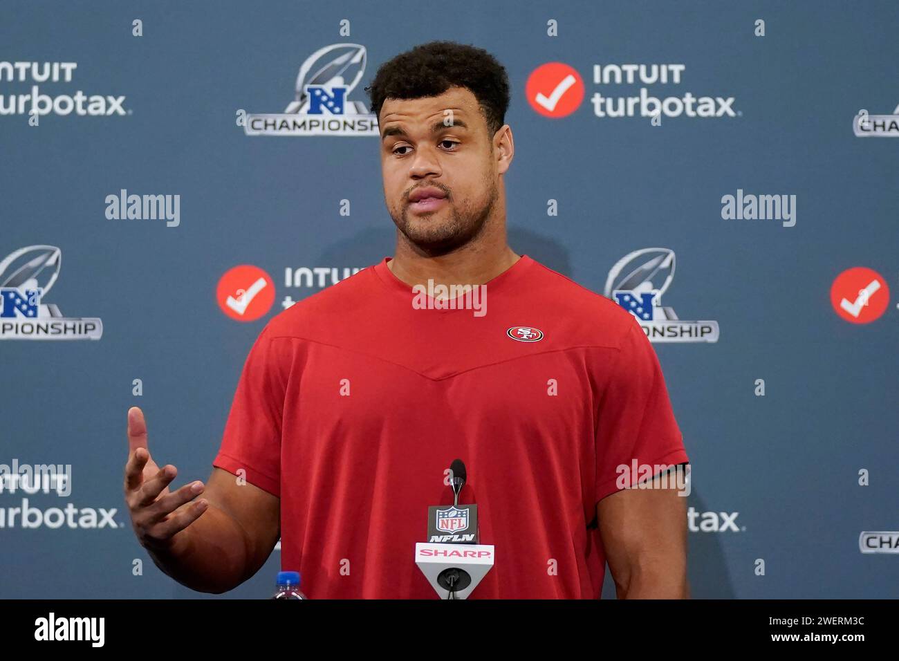 San Francisco 49ers defensive end Arik Armstead speaks at a news ...