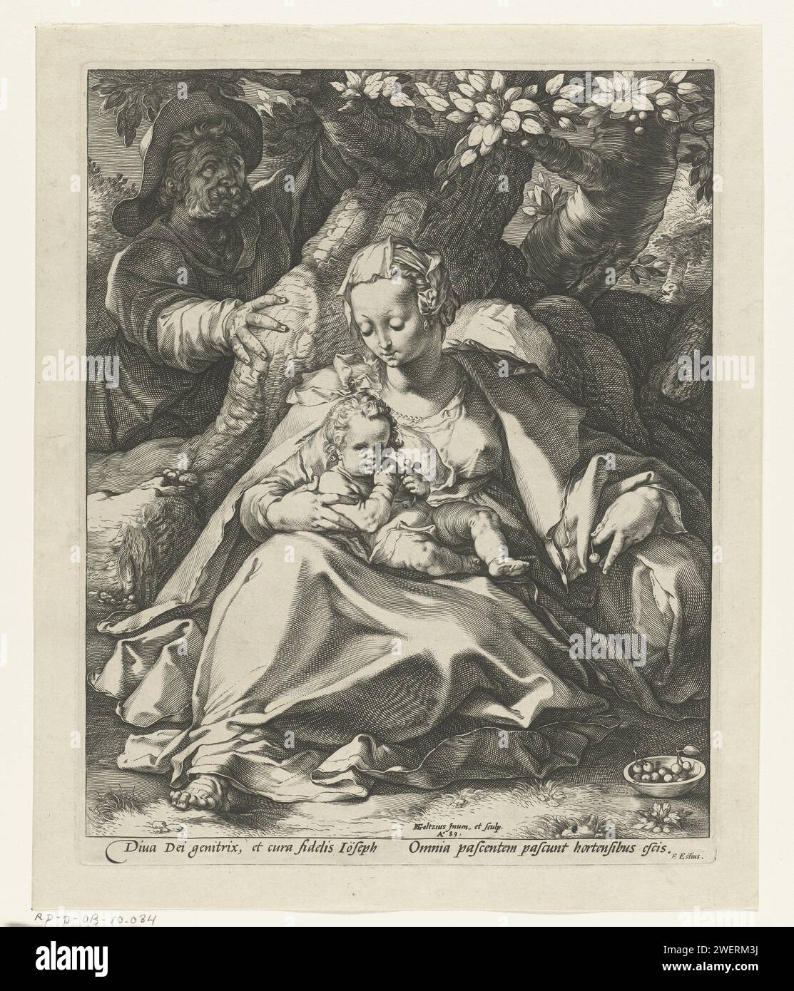Holy family under the Kersenboom, Hendrick Goltzius, 1589 print H ...