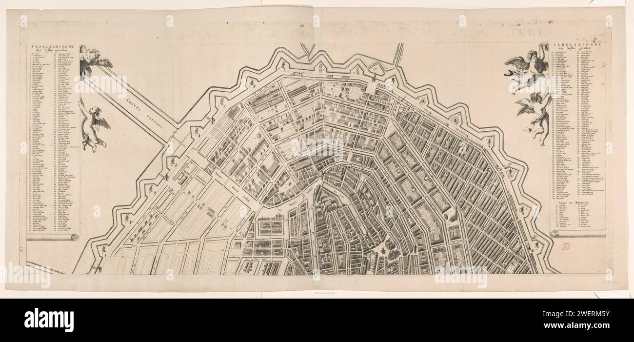 Map of Amsterdam with cityscape (upper part), Anonymous, 1676 - in Or Before 1699 print Upper ...