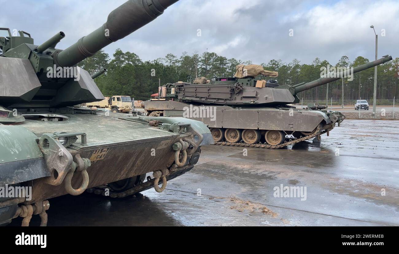 M1A2 Abrams main battle tanks assigned to 1st Armored Brigade Combat ...