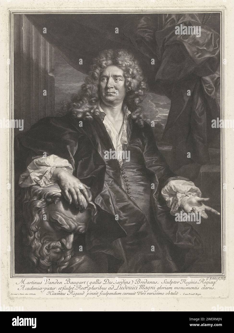 Portret van Martin Desjardins, Gerard Edelinck, after Hyacinthe Rigaud ...