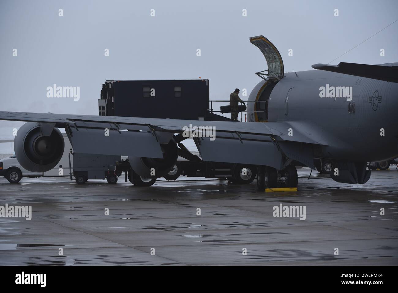 Members of the 185th Air Refueling Wing aerial port load a U.S. Air ...