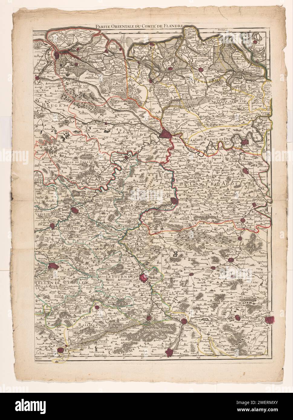 Map of the Graafschap Vlaanderen (right part), Anonymous, 1729 print ...