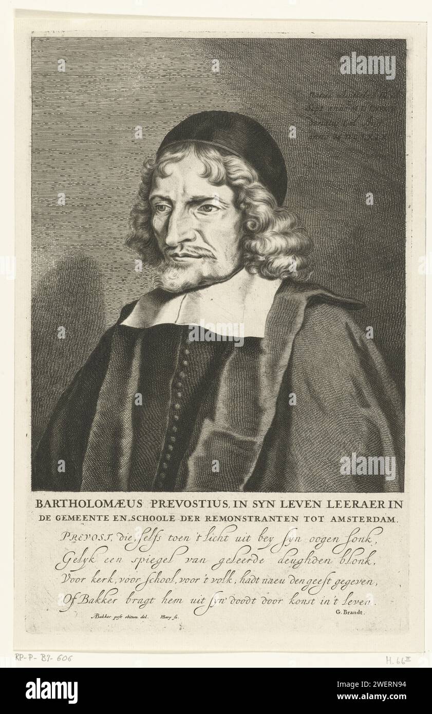 Portrait of Bartholomaeus Prevostius, Hendrik Bary, After Adriaen ...