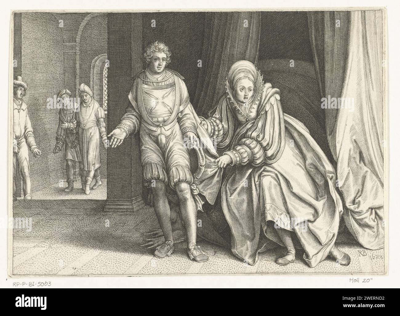 Joseph and the wife of Potifar, Nicolaes de Bruyn, 1628 print Potifar's ...