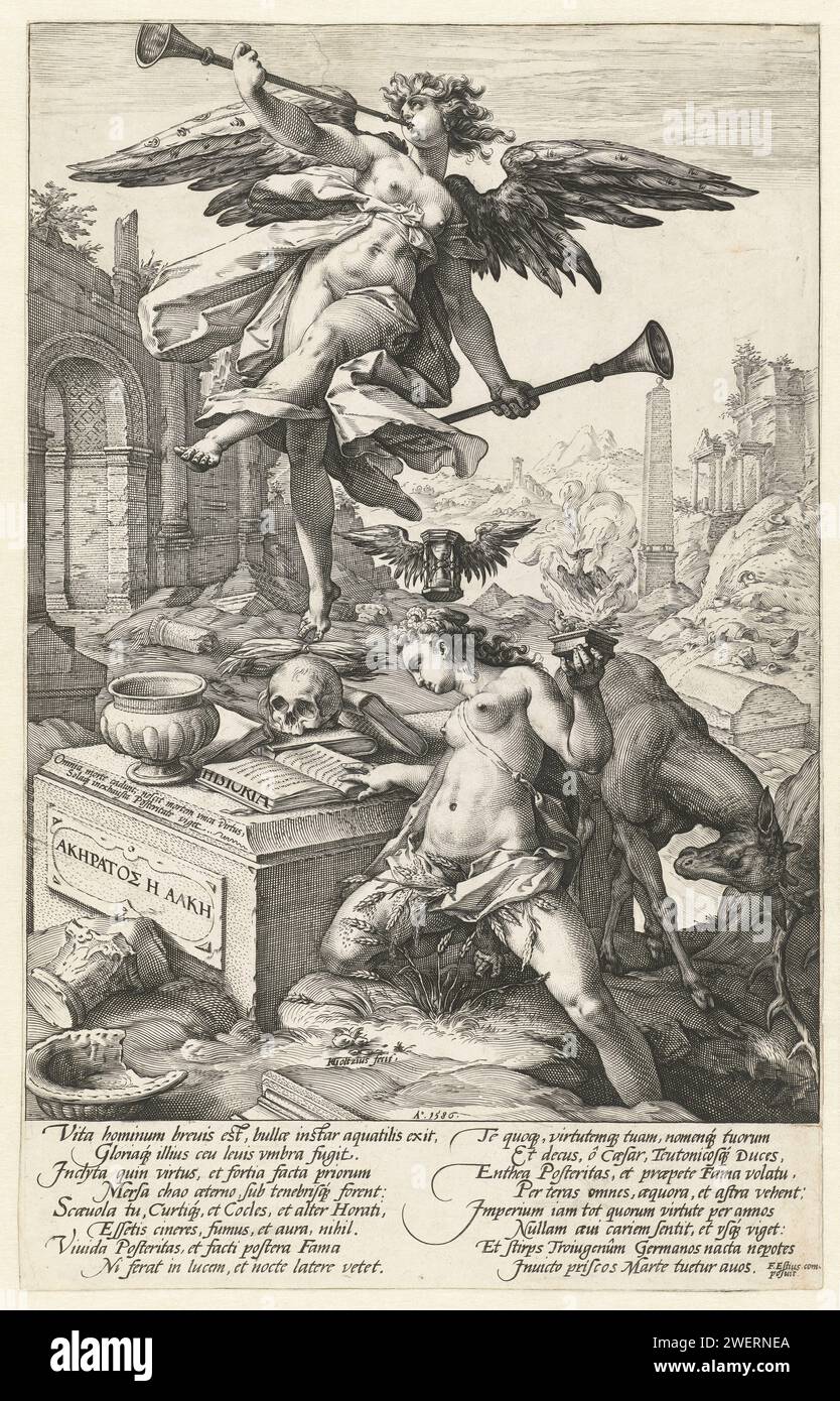 Faam a story, Hendrick Goltzius, 1586 print Faam blows the praise over ...