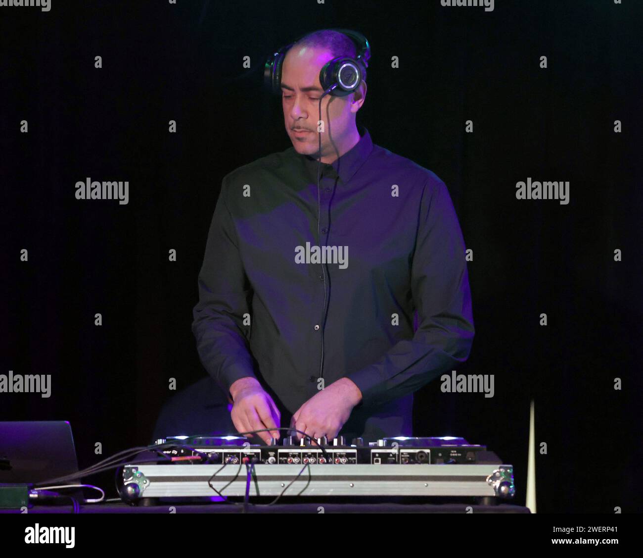 Washington, DC, USA. 24th Jan, 2024. DJ Raj Smoove work the turntables ...