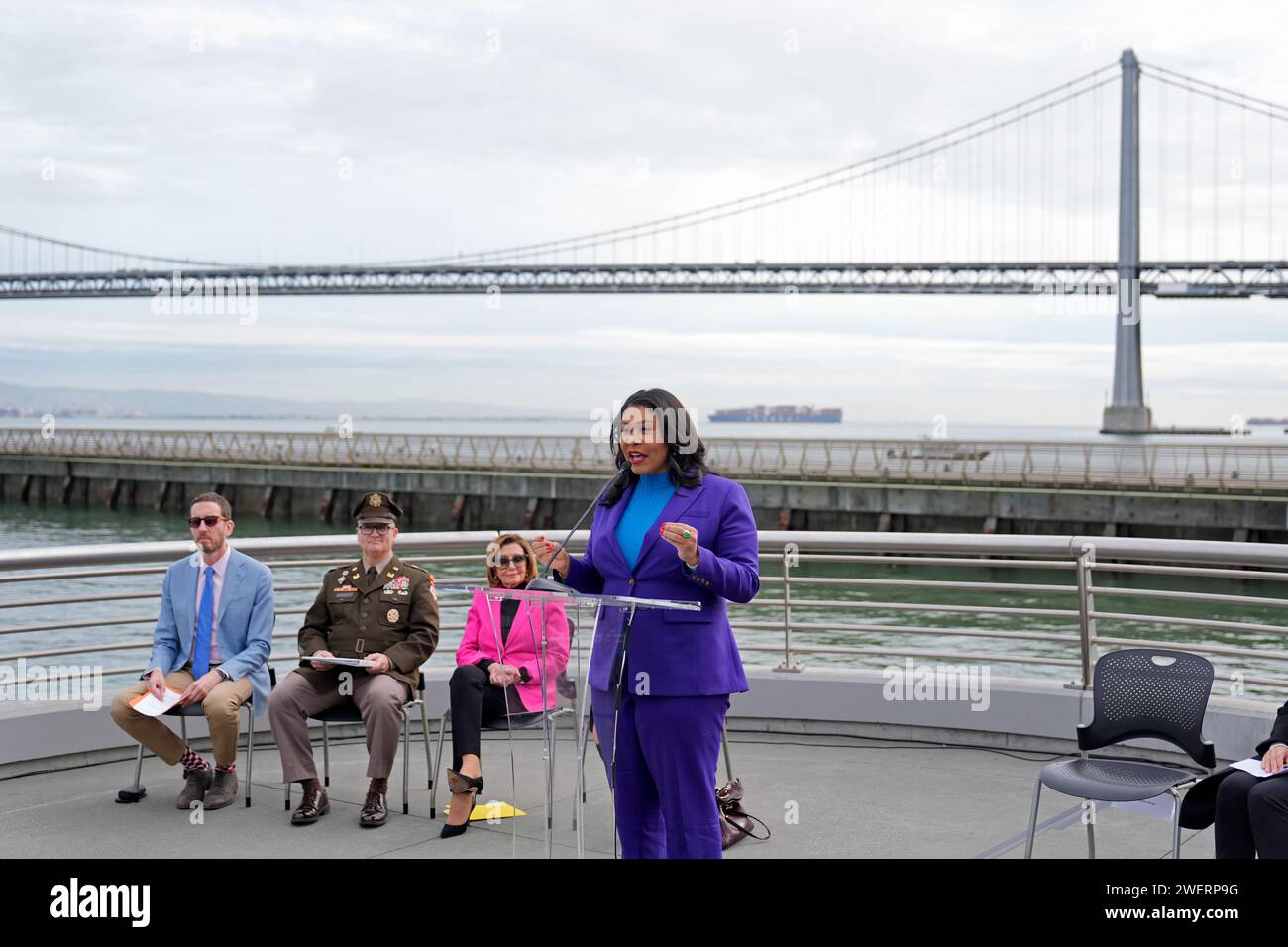 San Francisco Mayor London Breed during a news conference to address ...