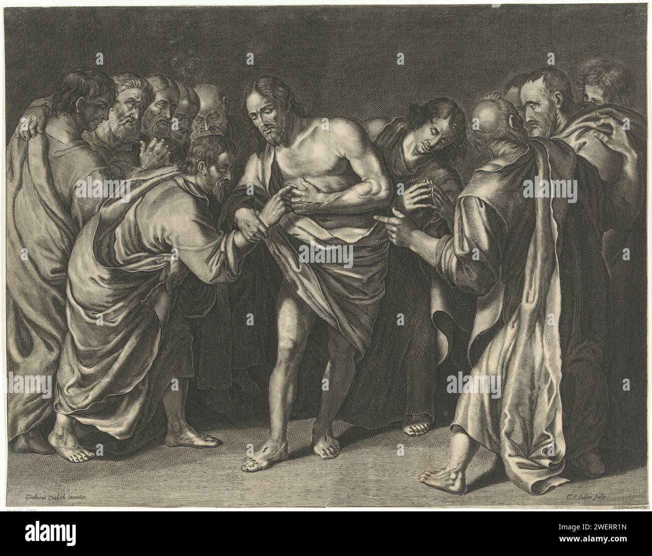 Unbelieving Thomas touches Christ's wound, Cornelis van Dalen (I ...