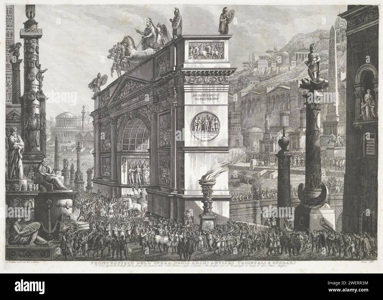 Title print with triumph arch and triumph procession in Rome, 1835 ...