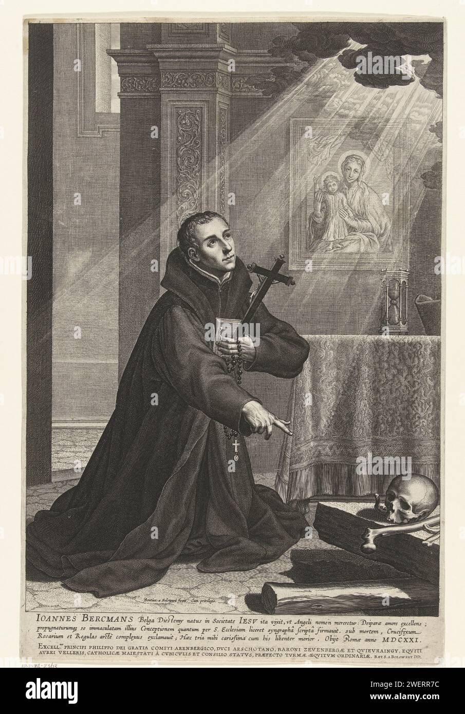 Portrait of Jesuit John (Jan) Berchmans, Boëtius Adamsz. Bolswert, 1621 ...