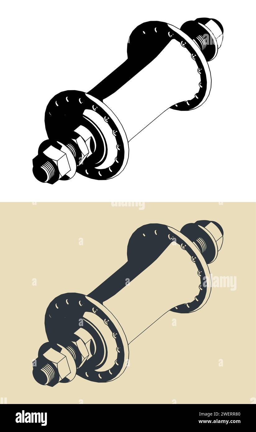 Stylized vector illustrations of a bicycle front wheel hub Stock Vector ...