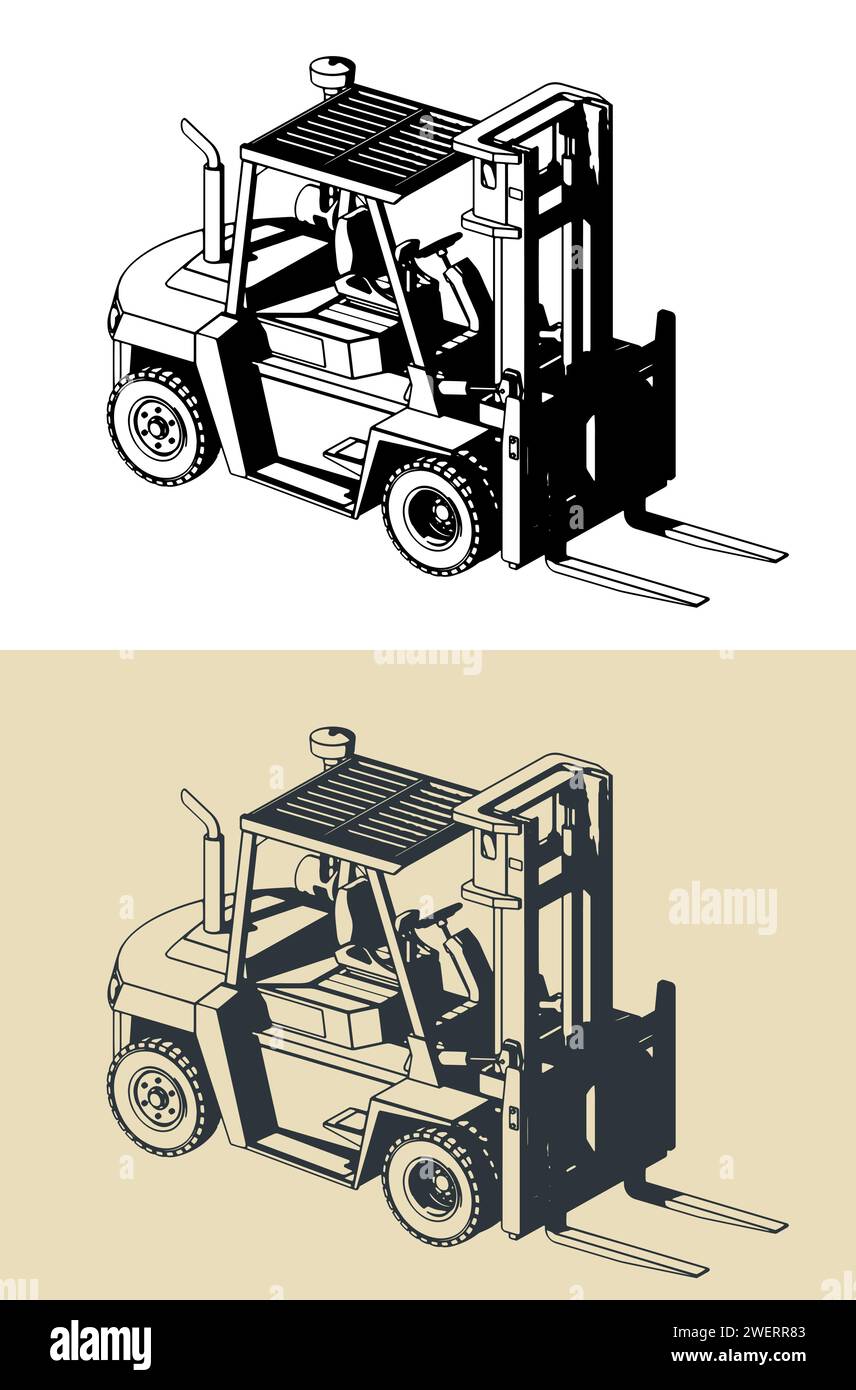 Stylized vector illustrations of forklift truck Stock Vector Image ...