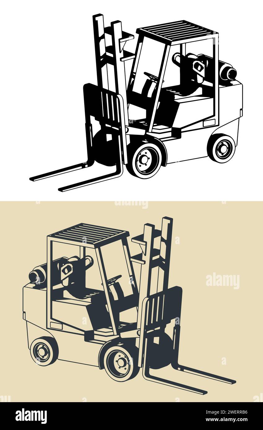 Stylized vector illustrations of forklift truck Stock Vector Image ...