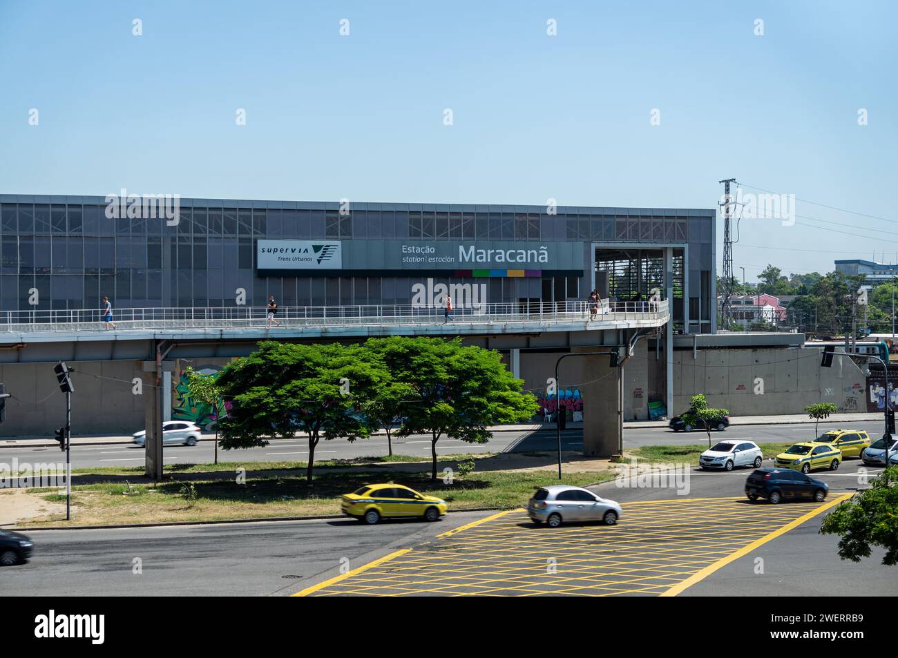 East site view of Maracana train station building with Rei Pele avenue ...