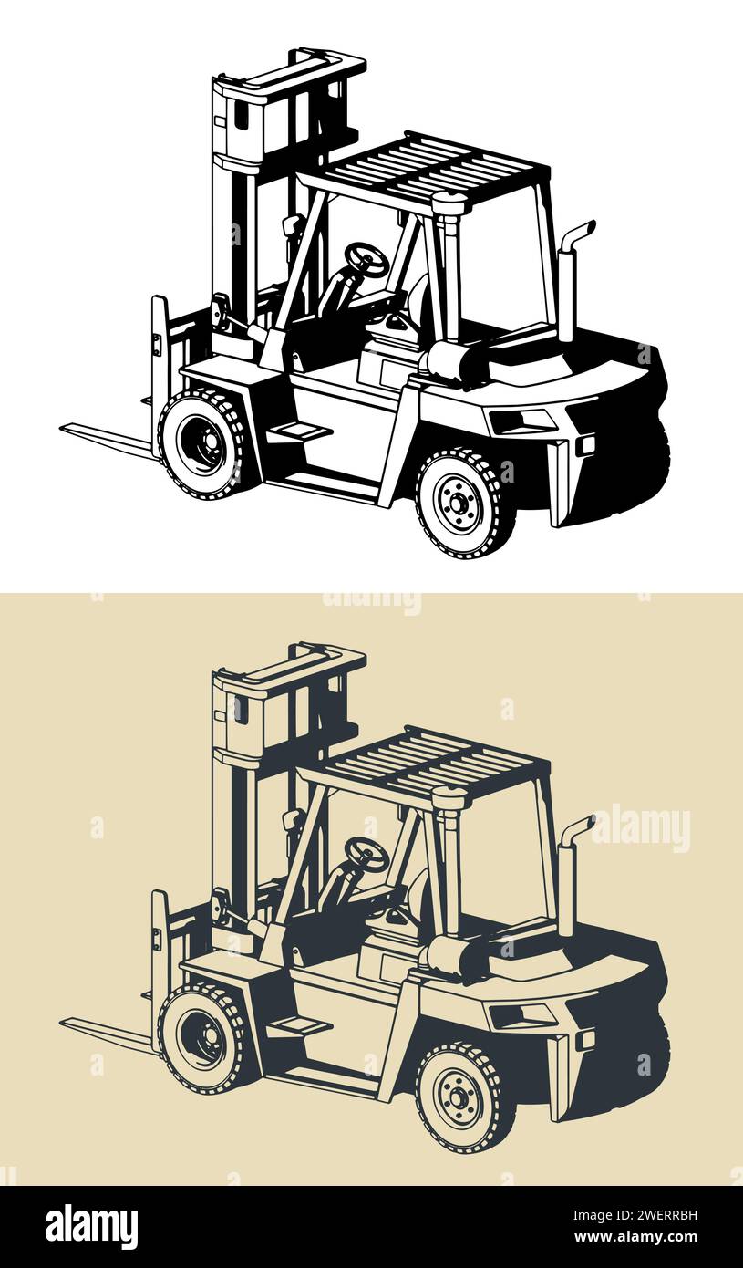 Stylized vector illustrations of forklift truck Stock Vector Image ...