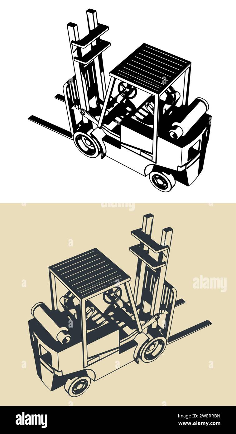 Stylized vector illustrations of forklift truck Stock Vector Image ...