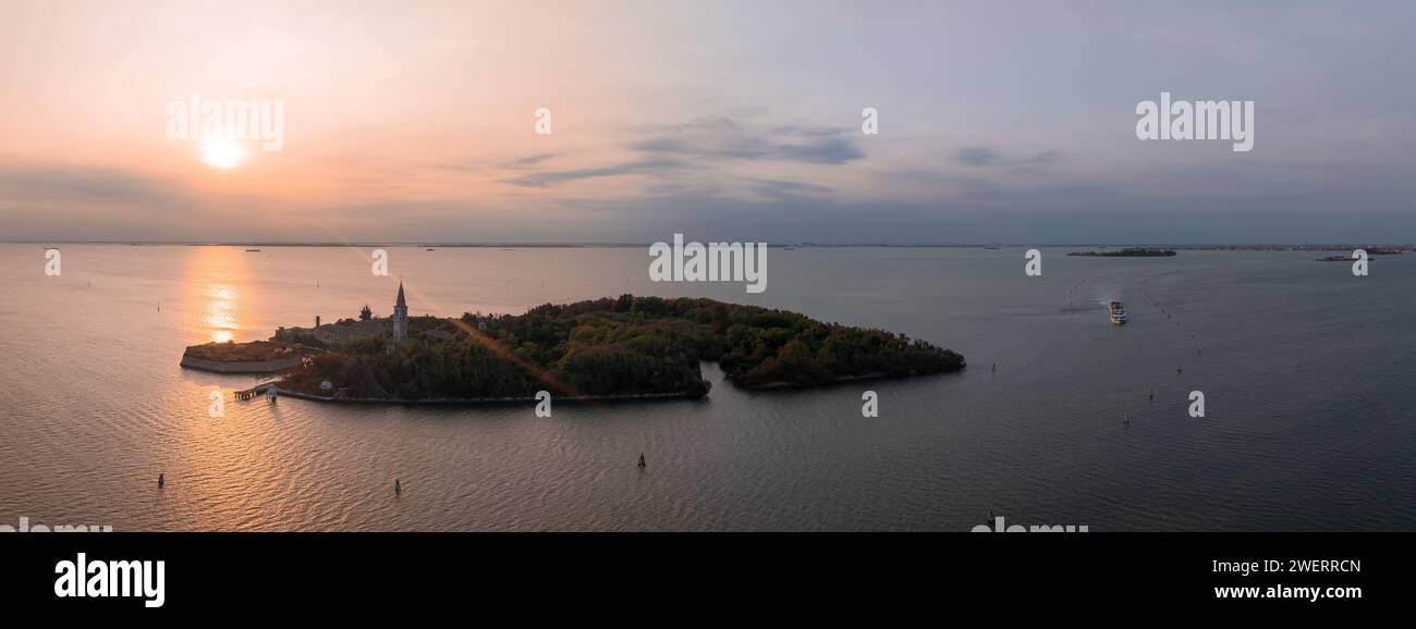 Aerial view of the plagued ghost island of Poveglia in the Venetian ...