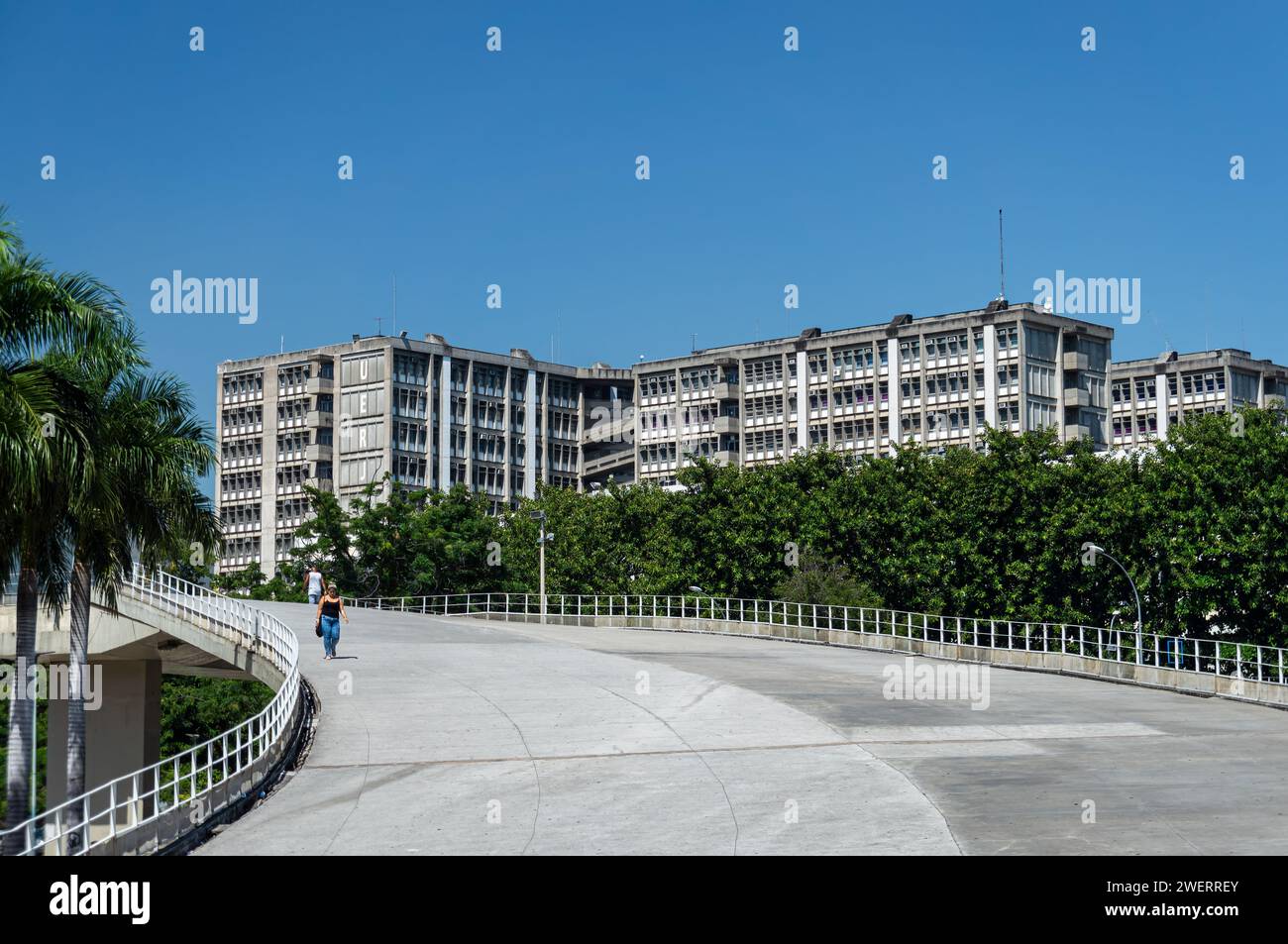 Rio de Janeiro State University (UERJ) blocks near the wide footbridge ramp that links Maracana ...