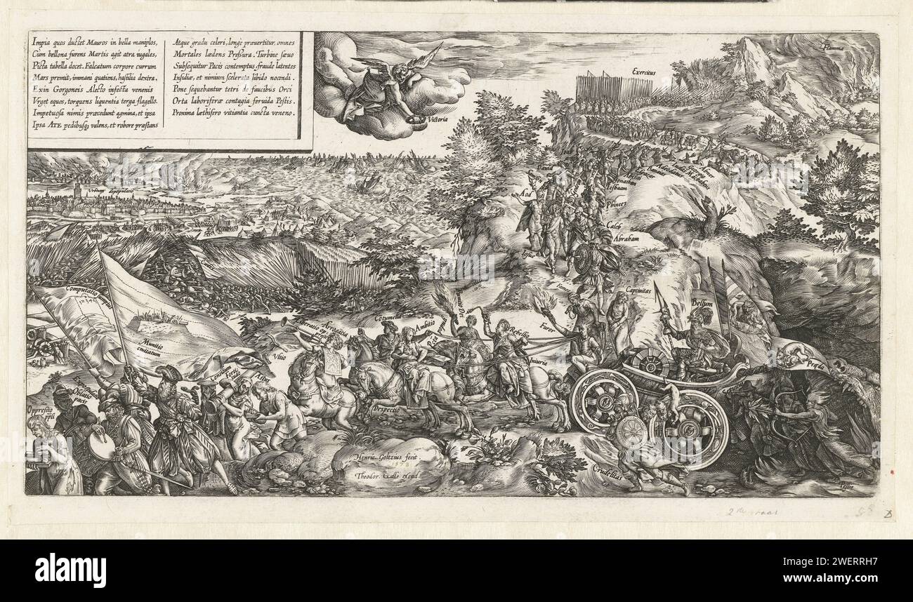 War triumphal wagon, 1578 print Allegory of the causes and consequences ...