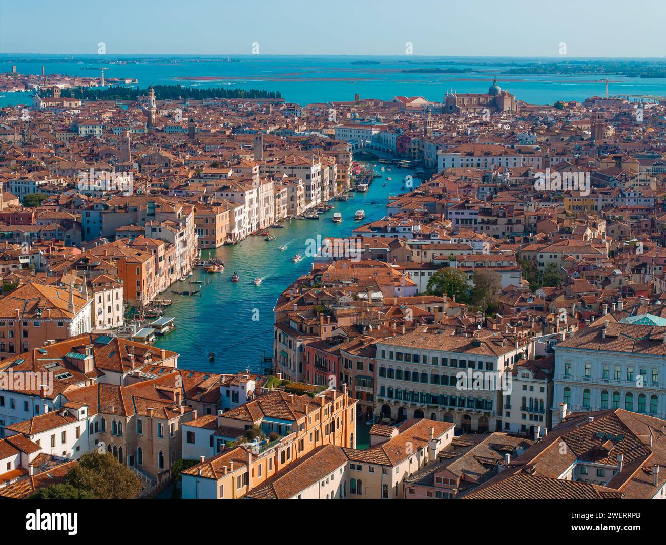 Aerial View of Venice near Saint Mark's Square, Rialto bridge and ...