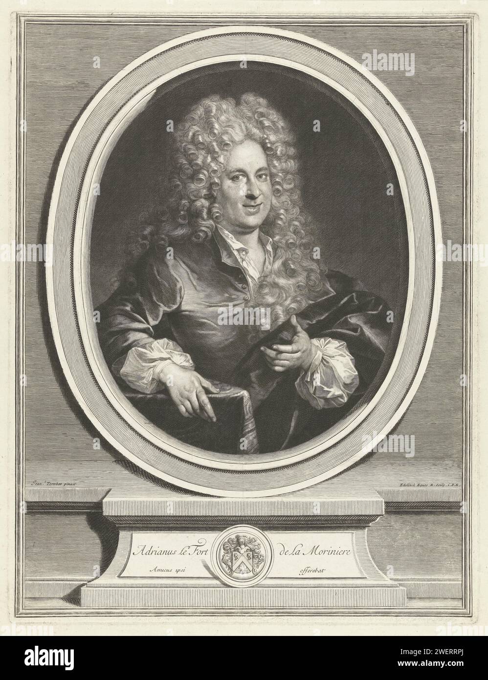 Portret van Adrien Lefort de la Morinière, Gerard Edelinck, after Jean ...
