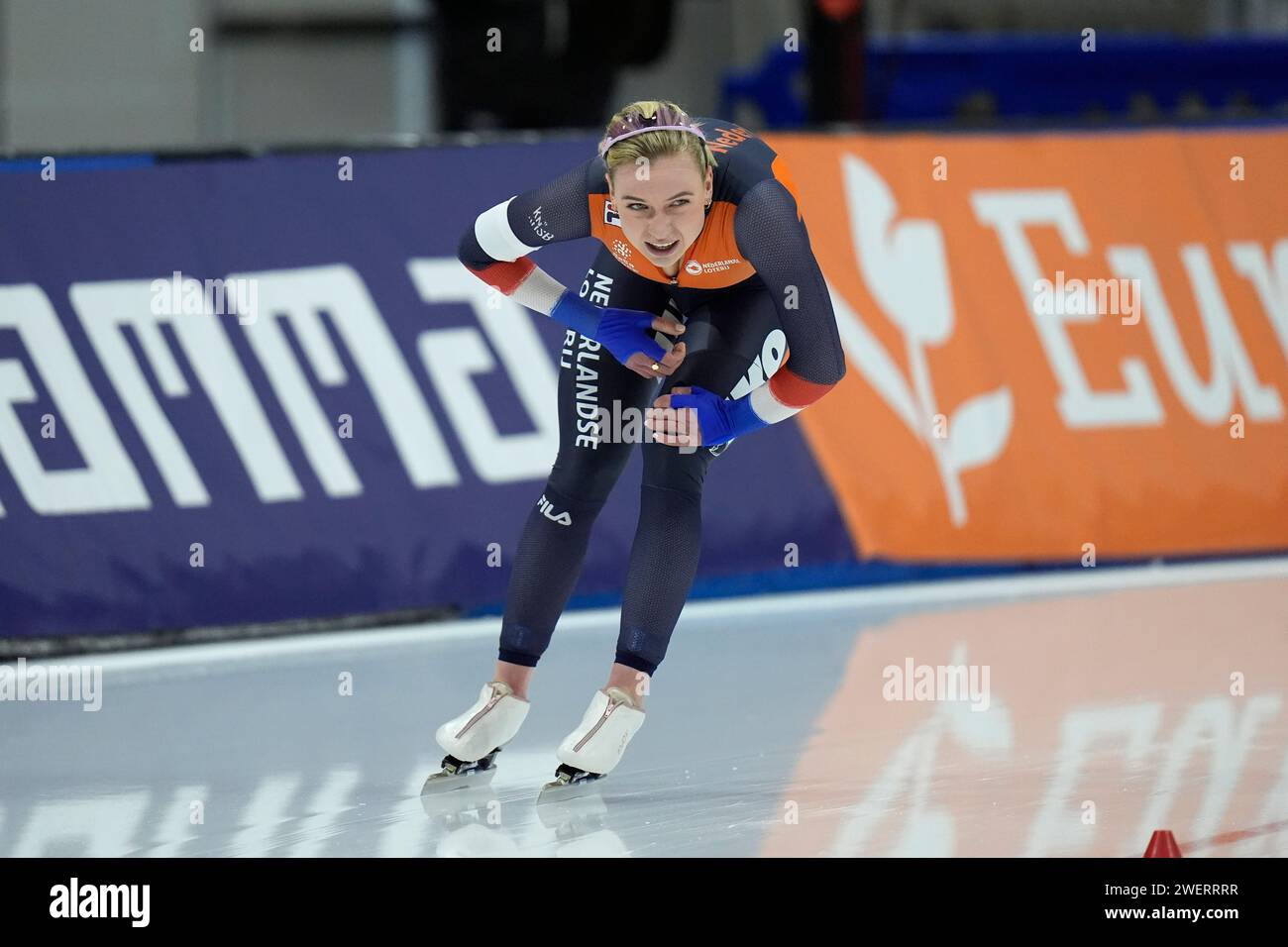 Joy Beune, of the Netherlands, slows after competing during the women's ...