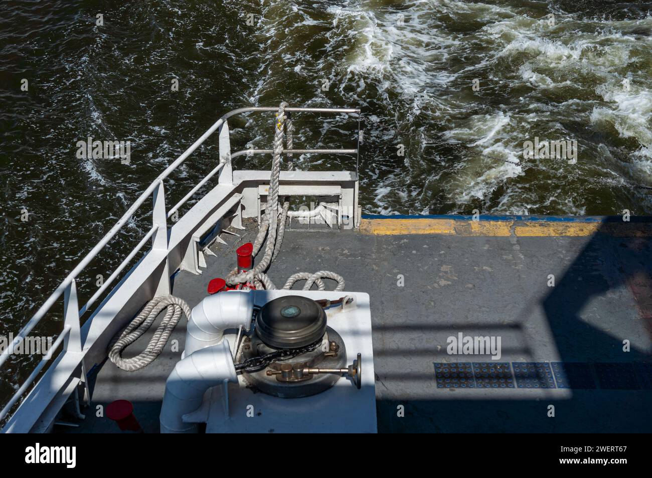 Partial view of the rear end of a CCR Barcas passenger ferry boat while ...