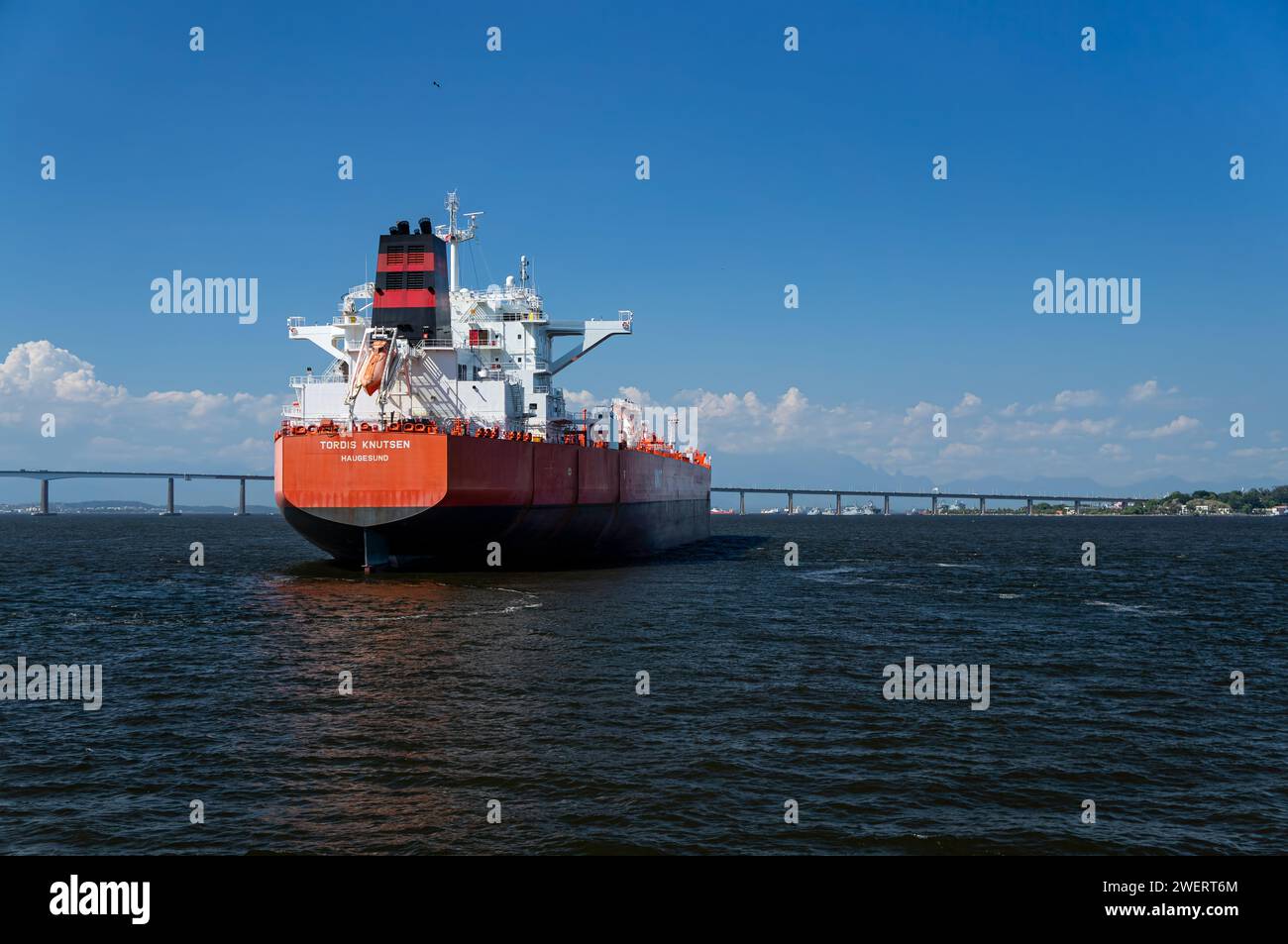 The big norwegian crude oil shuttle tanker Tordis Knutsen ship anchored ...