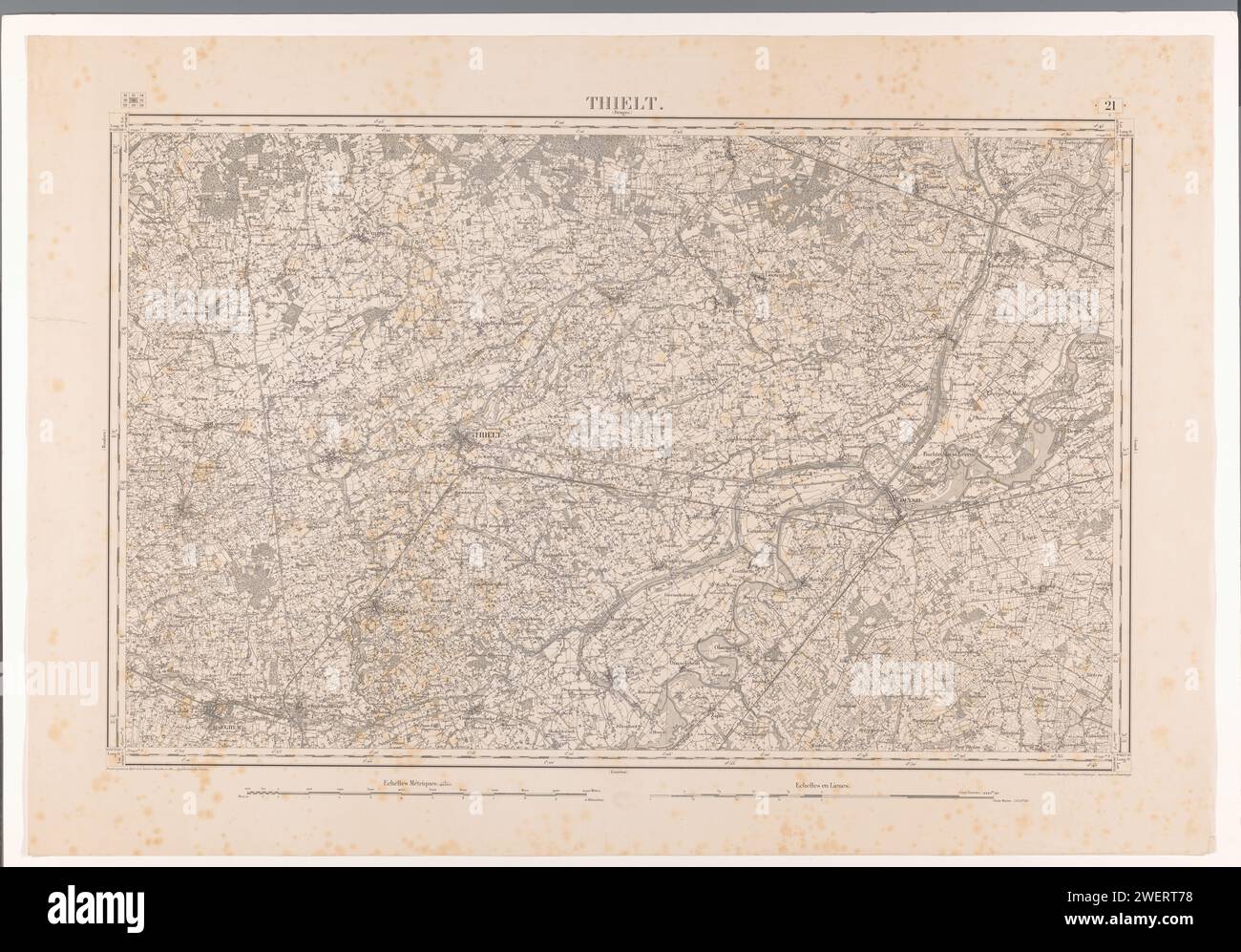Map of the surroundings of Tielt, various manufacturers, 1867 print ...
