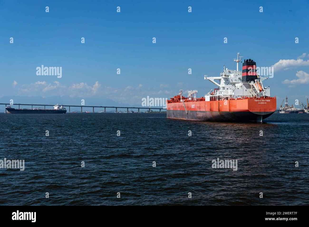 The big crude oil tanker Tordis Knutsen ship anchored on Guanabara bay ...