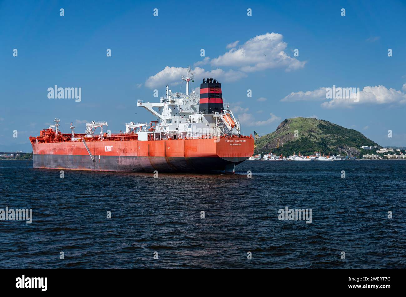 The Tordis Knutsen crude oil tanker ship anchored on Guanabara bay blue ...