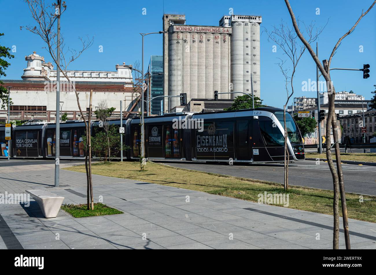 A VLT Carioca Alstom Citadis light rail transit tram passing by Via ...