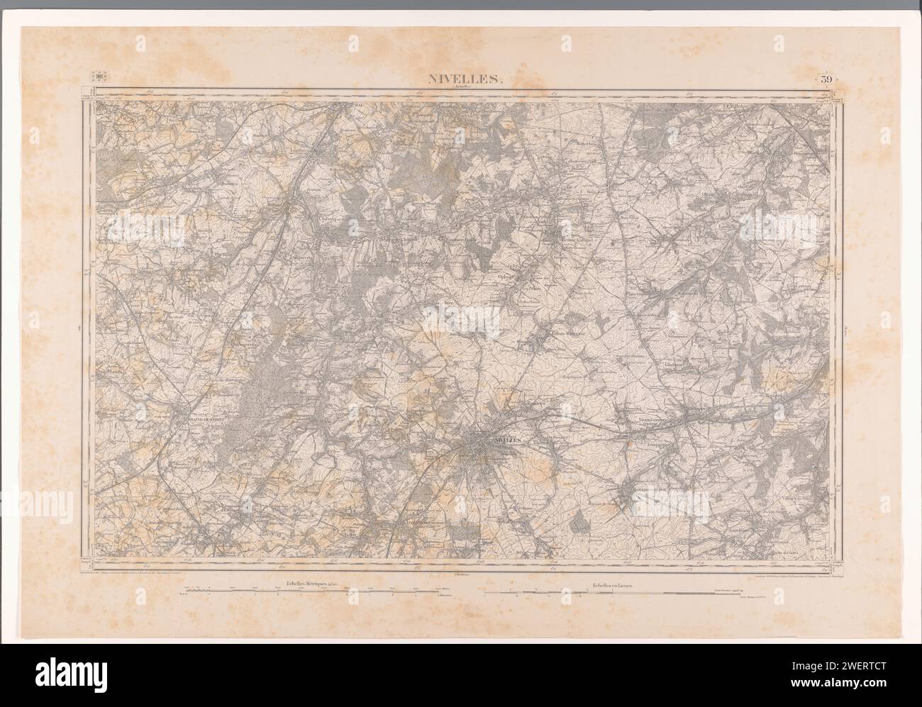 Map of the area north of Nivelles, various manufacturers, 1871 print ...