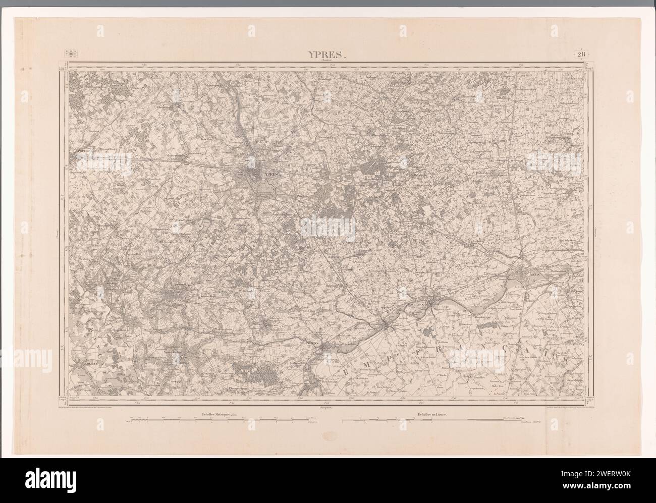 Map of the surroundings of Ypres, various manufacturers, 1865 print ...