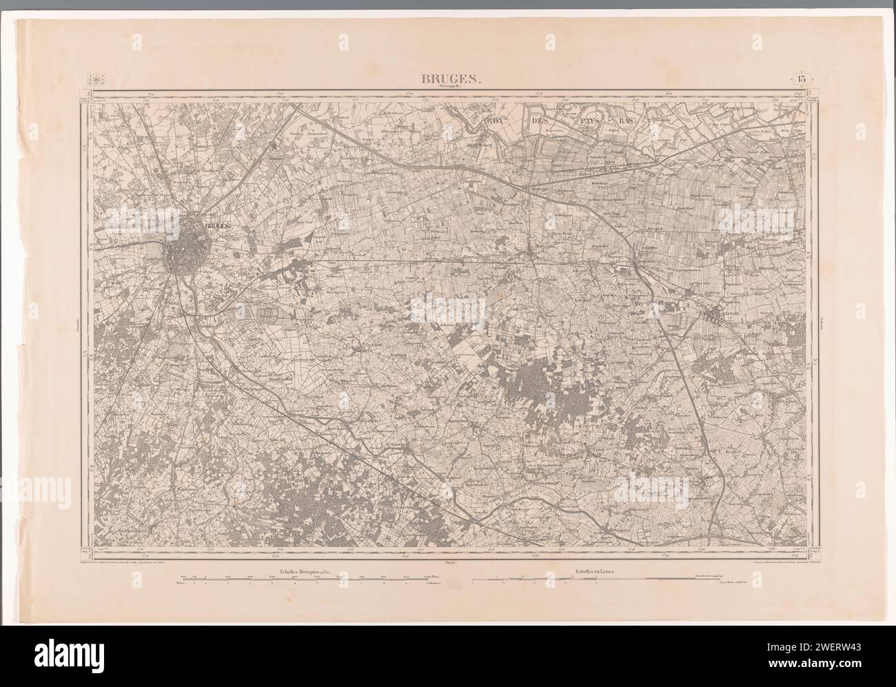 Map of the area east of Bruges, various manufacturers, 1869 print paper ...