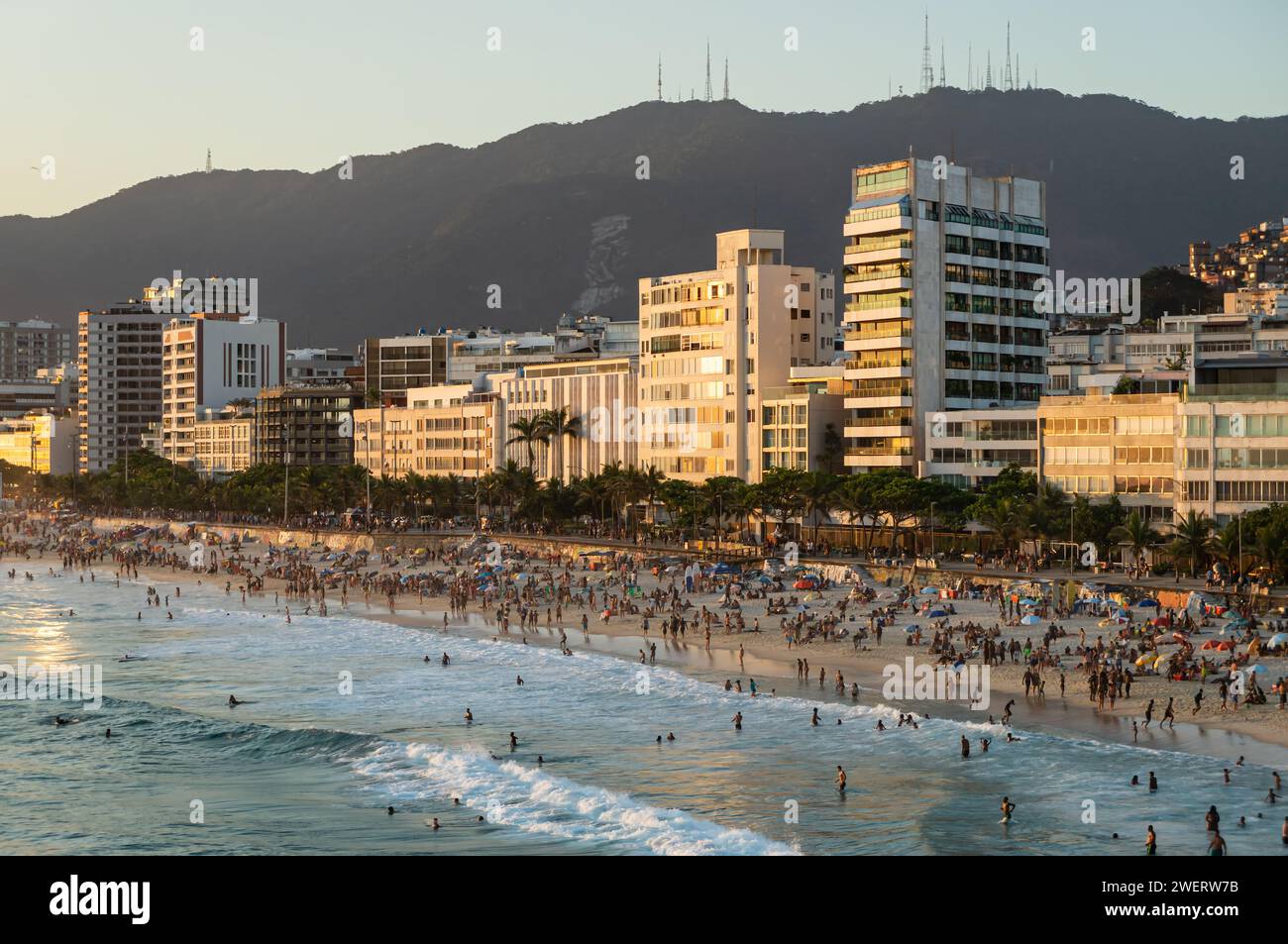 Lots of beachfront side by side apartment buildings of Ipanema district ...