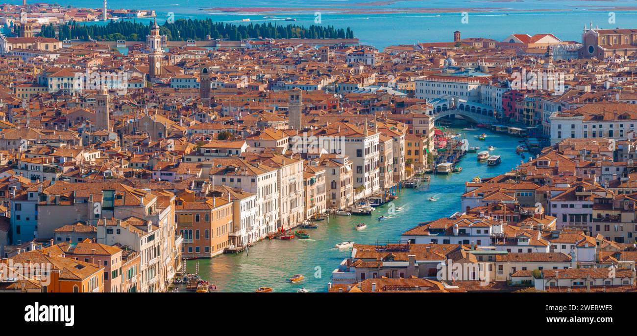 Aerial View of Venice near Saint Mark's Square, Rialto bridge and ...