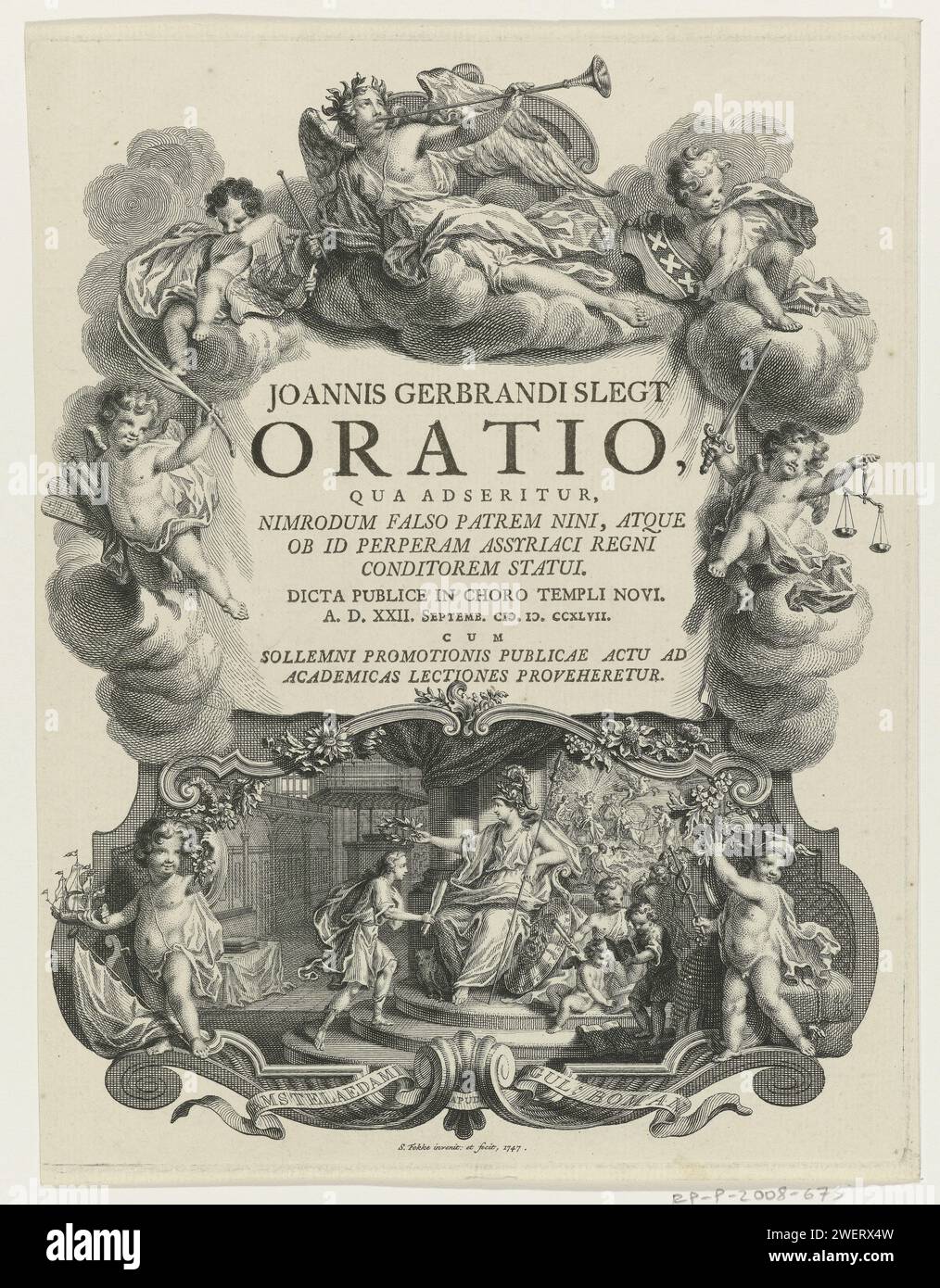 Minerva Lauwert A young man with Bul, 1747 print Within a cartouche the image of Minerva who ...