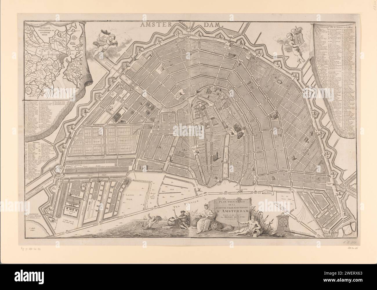 Map of Amsterdam, Hendrik de Leth, 1774 - 1783 print At the top left a ...