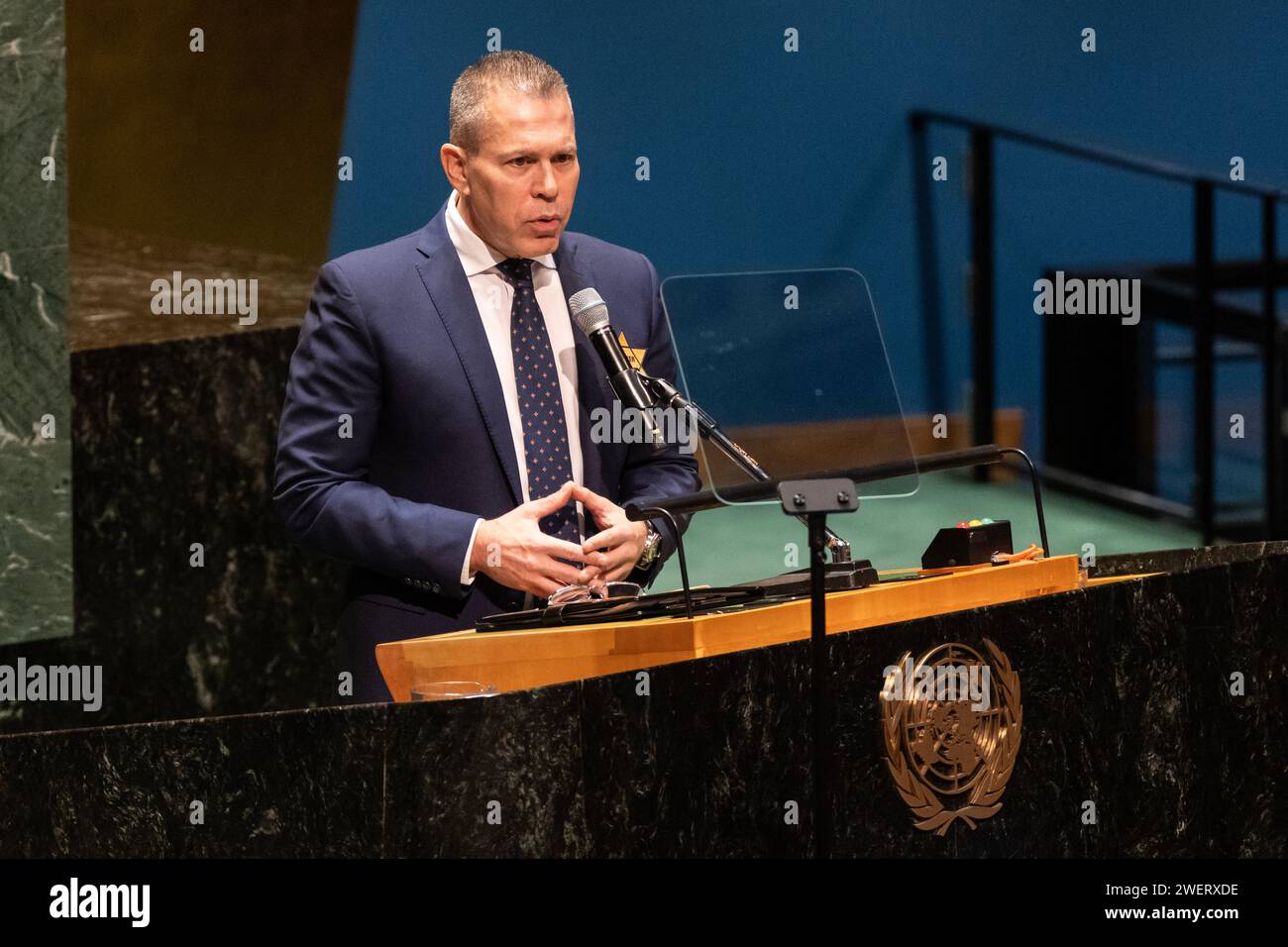 Israeli Ambassador Gilad Erdan speaks during United Nations Holocaust ...