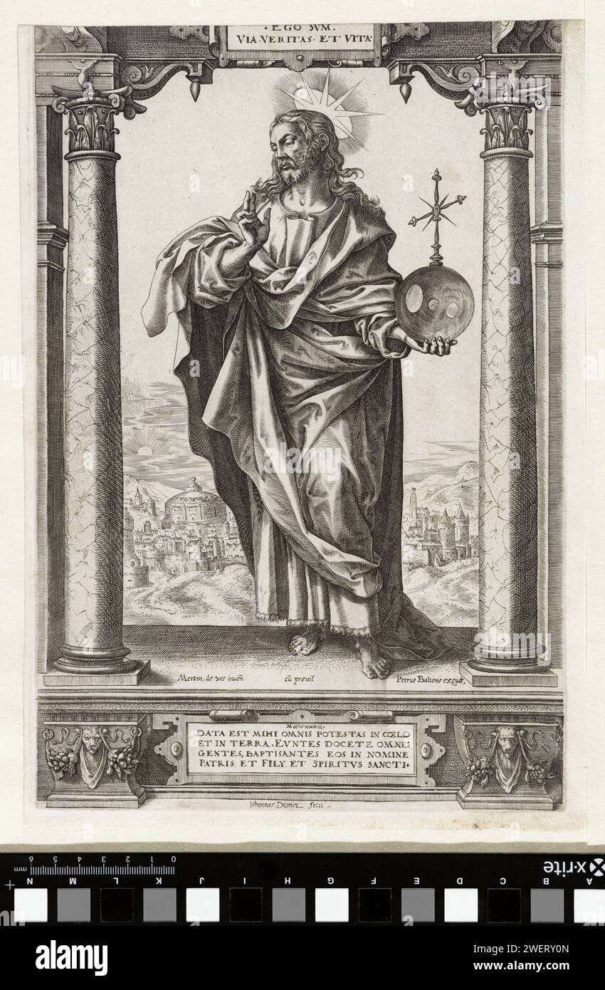 Blessing Christ, Hieronymus Wierix, After Maerten de Vos, 1578 print Christ stands in an ...