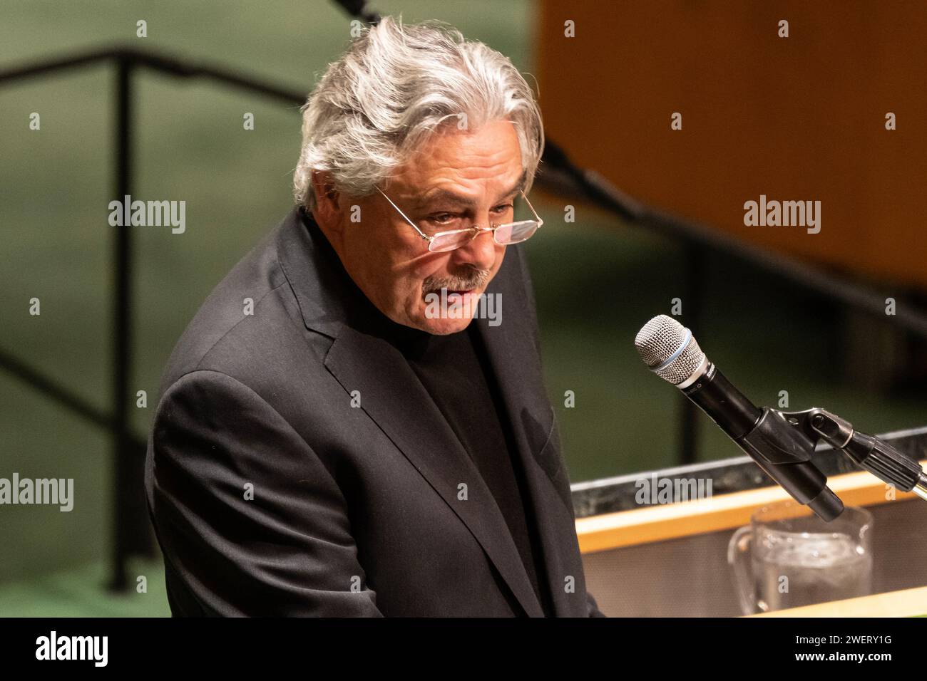 New York, USA. 26th Jan, 2024. Roma Holocaust survivor Christian Pfeil ...