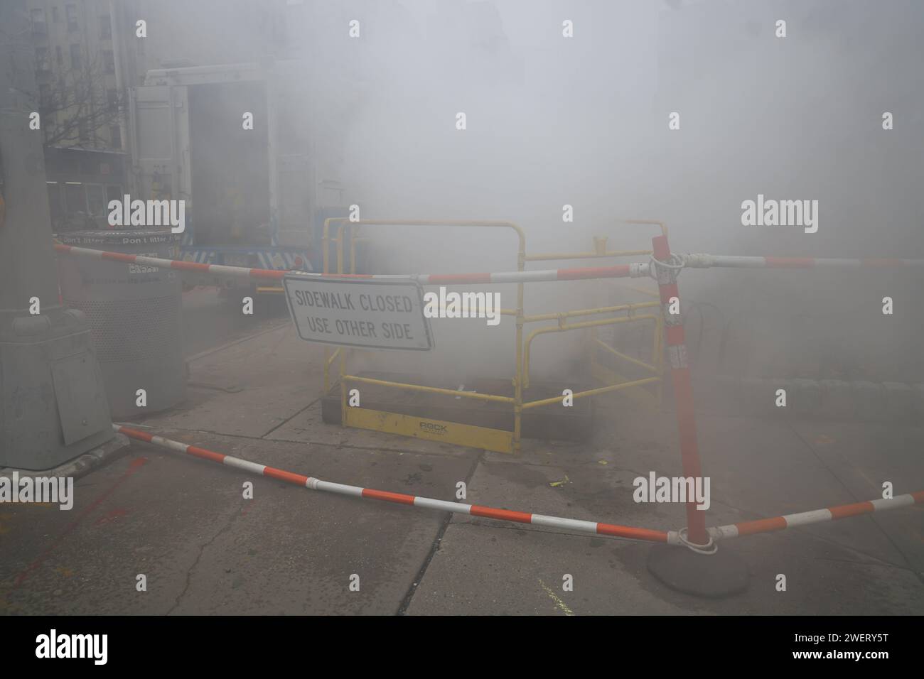 A view of Con Ed steam man hole sweeps through the air on First Avenue ...