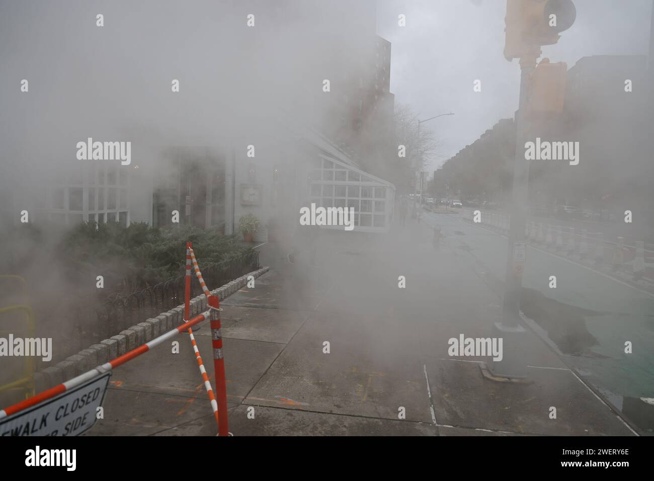 A view of Con Ed steam man hole sweeps through the air on First Avenue ...