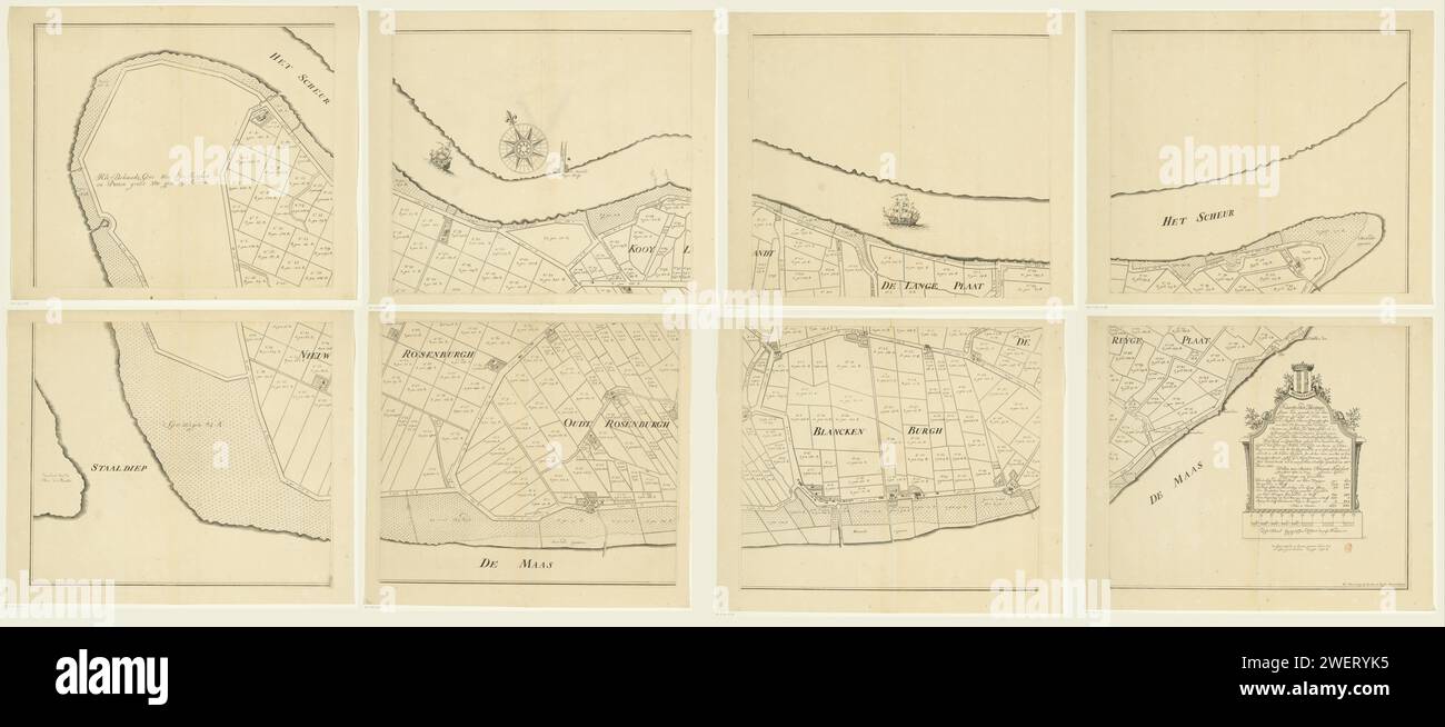 Map of the island of Rozenburg, consisting of eight parts, Anonymous ...