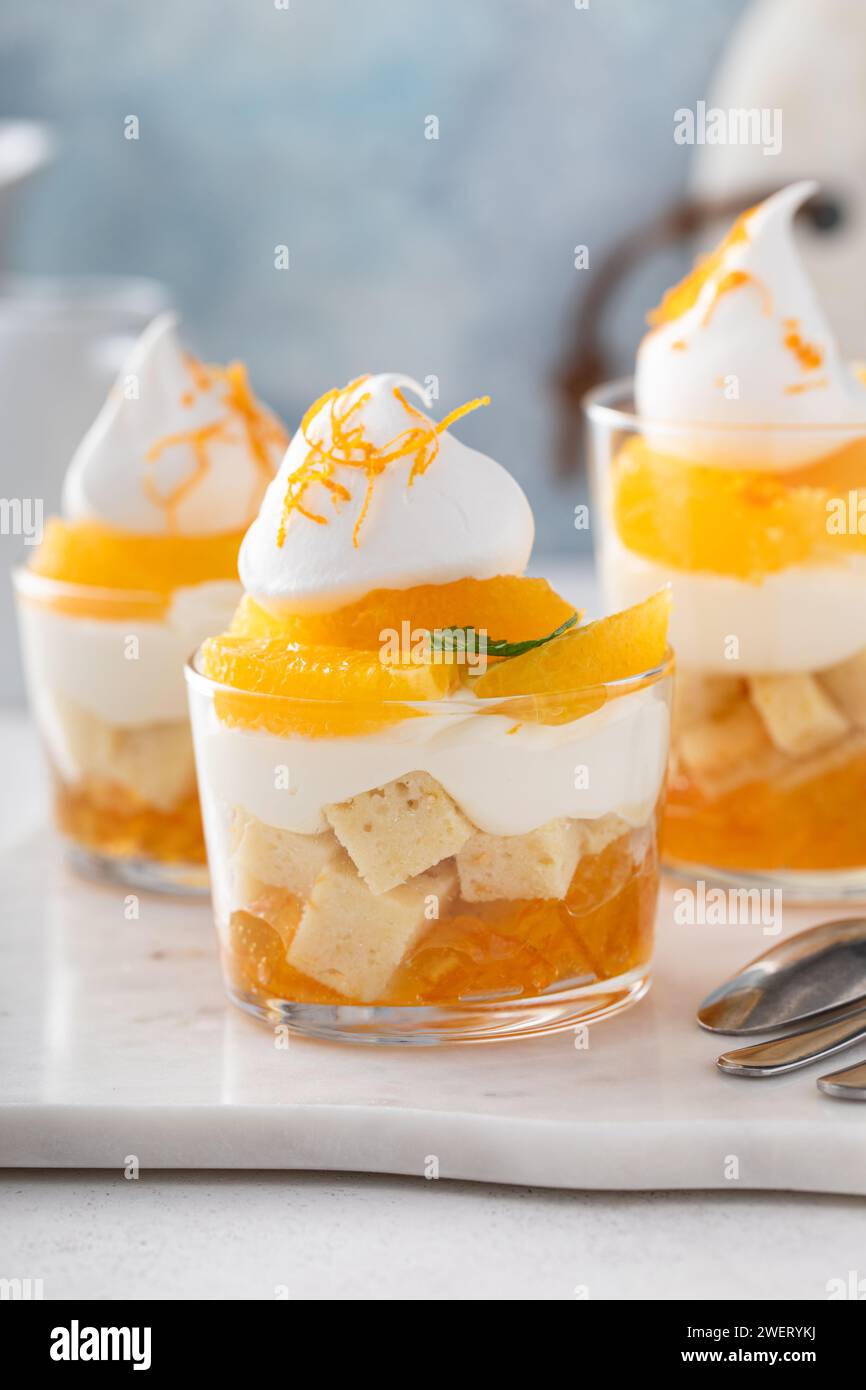 Orange and pound cake layered dessert in glasses, dessert in a cup ...