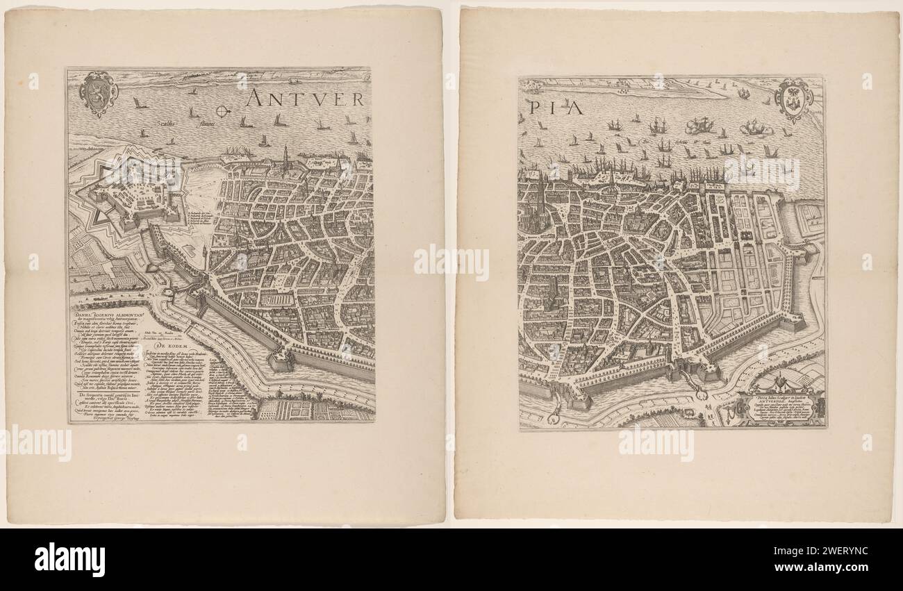 Map of Antwerp, consisting of two parts, Symon Novelanus, After Joris Hoefnagel, 1721 - 1774 ...