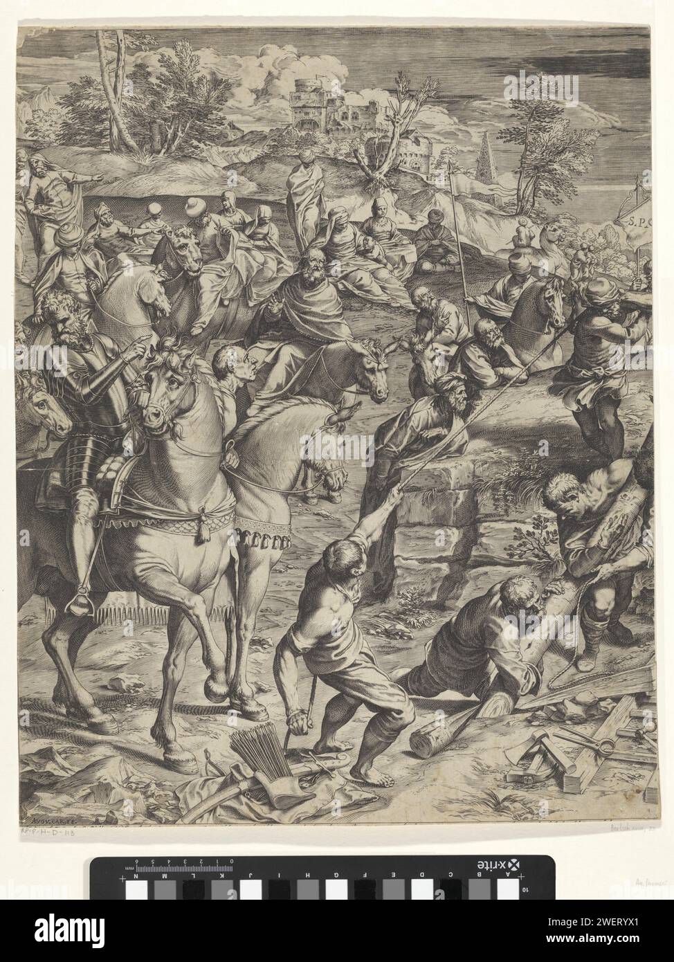 Crucifixion of Christ (left part), Agostino Carracci, After Jacopo Tintoretto, 1582 print Cross ...